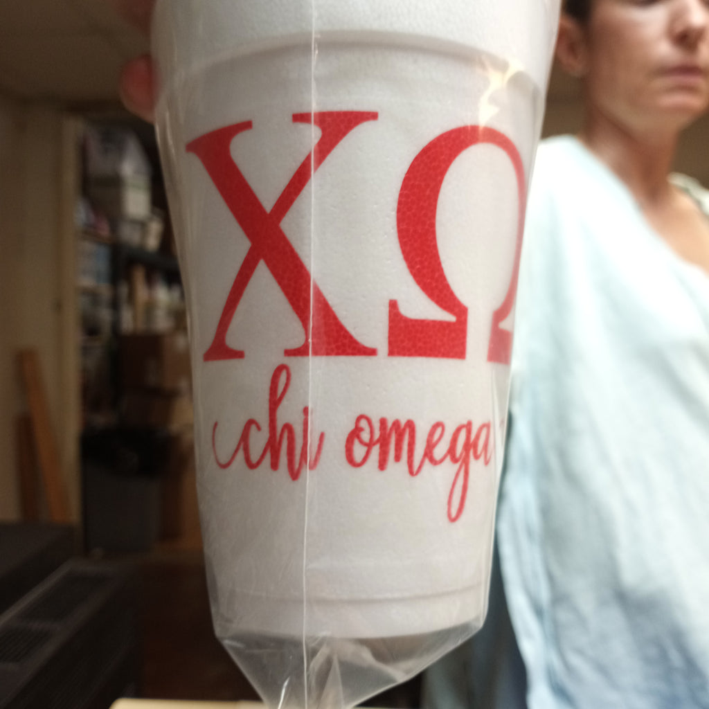 Styrofoam Cups - Letters and Name - Chi Omega – Brown Bag Etc